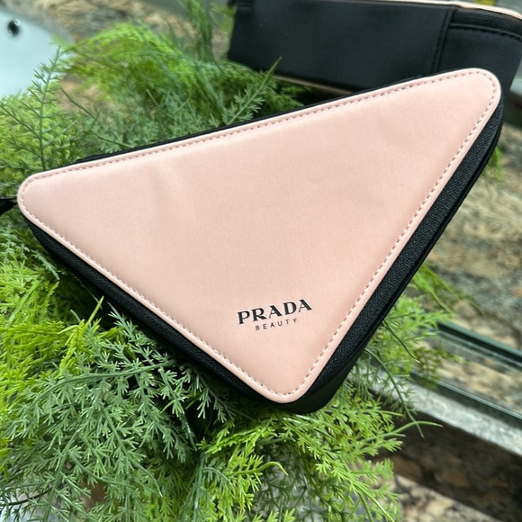 Prada | Bags | Prada Triangle Cosmetic Case Pink And Black New With ...